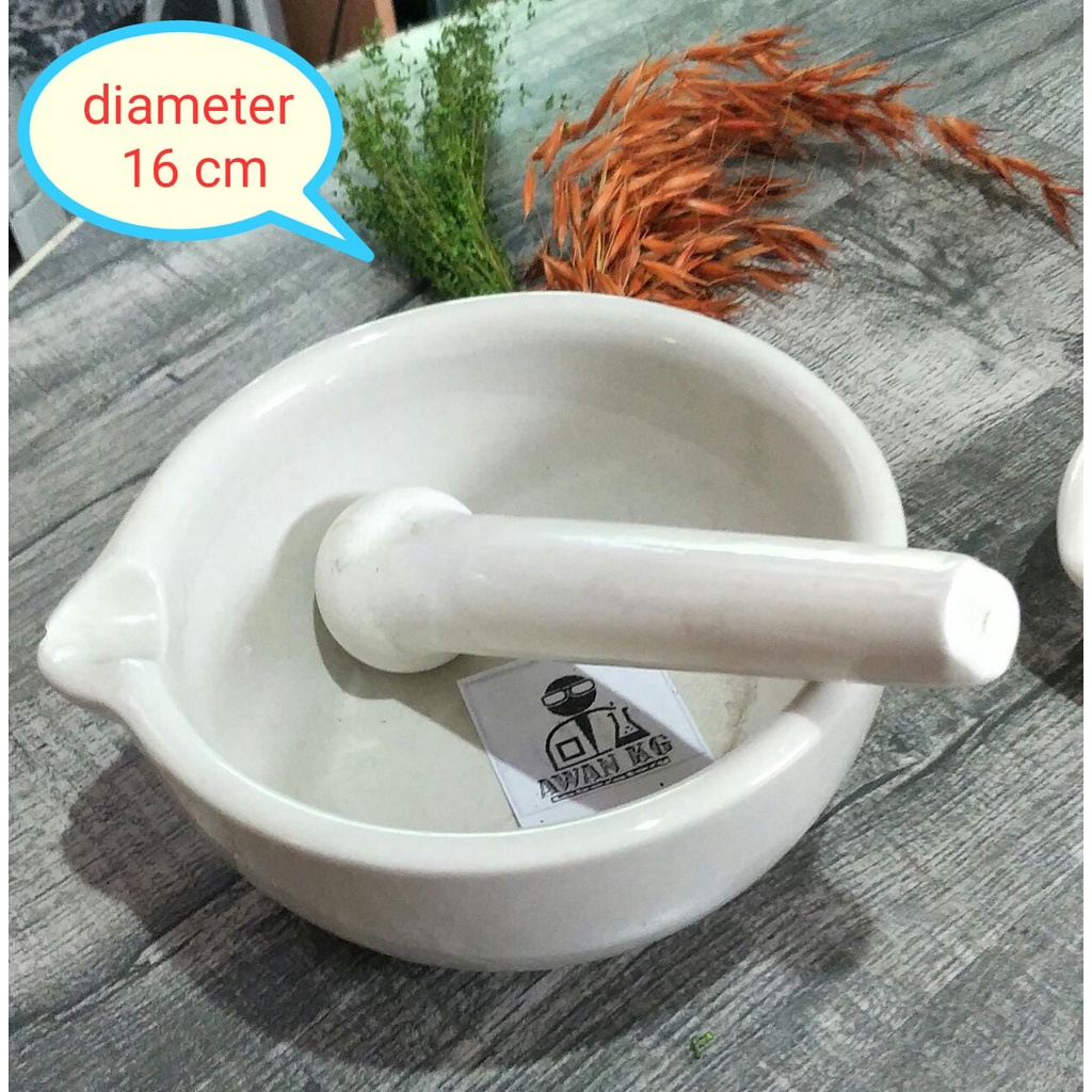 Jual mortar alu diameter 16cm porselen lumpang alu mortir alu porcelain penumbuk obat 16 cm ...