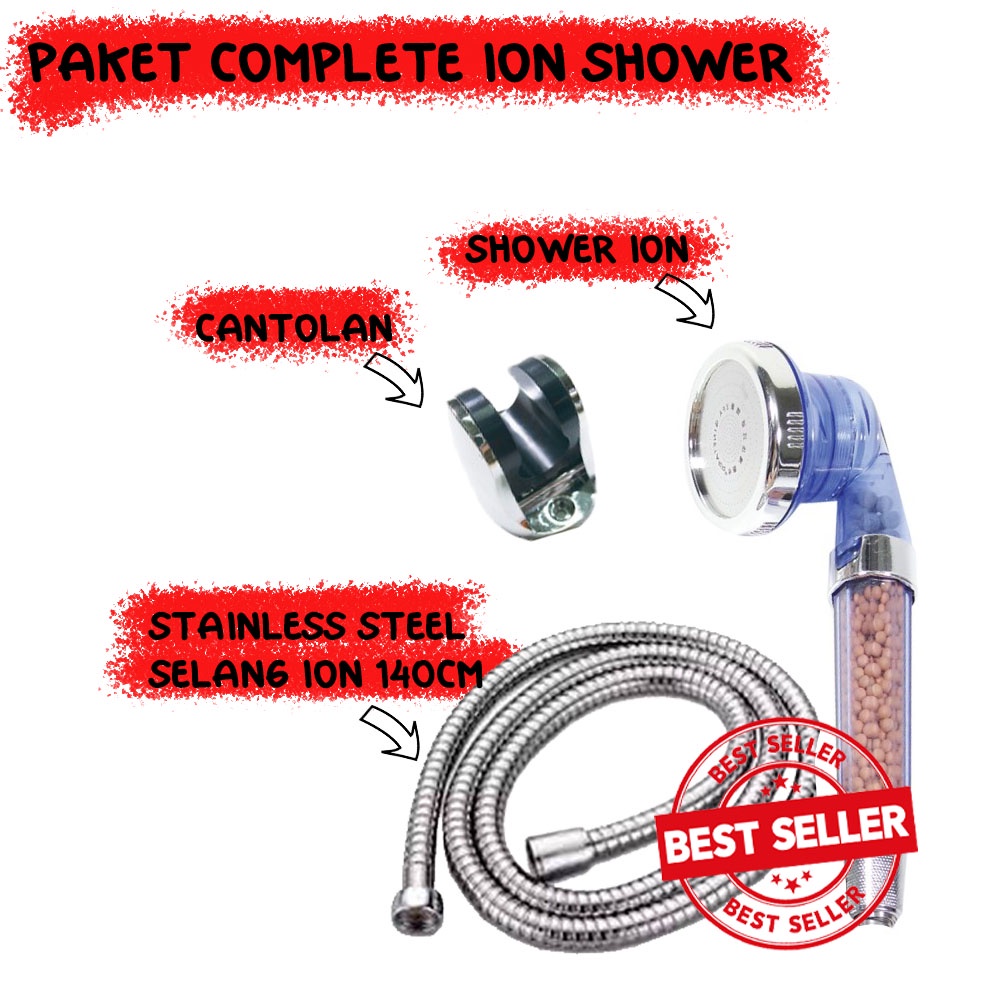 Jual PAKET COMPLETE Super Shower Ion Dan Selang Shower SIAP PAKAI ...
