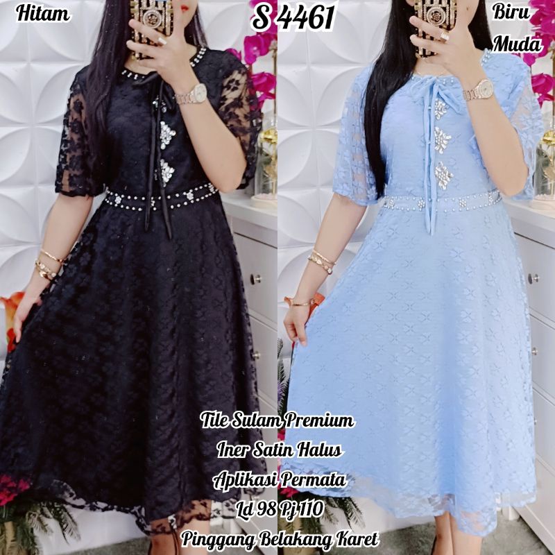 Jual 4461 Dress Tile Sulam wanita Cantik Permata | Shopee Indonesia