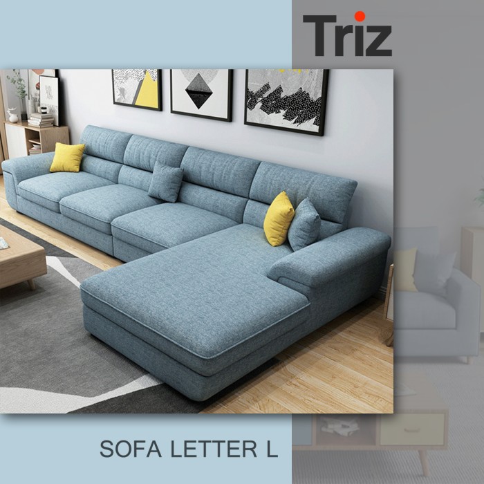 Jual sofa minimalis l 4 seater furniture minimalis warna full biru ...