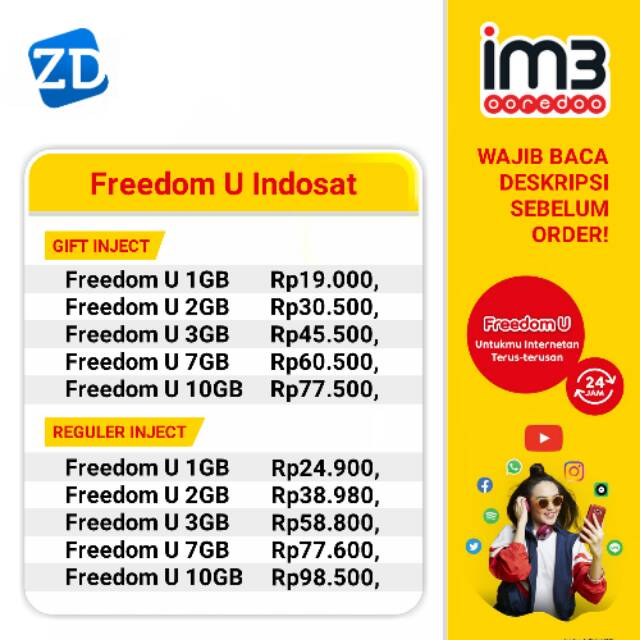 Jual [INJECT] Indosat Freedom U / Unlimited Apps GIFT & REGULER ...