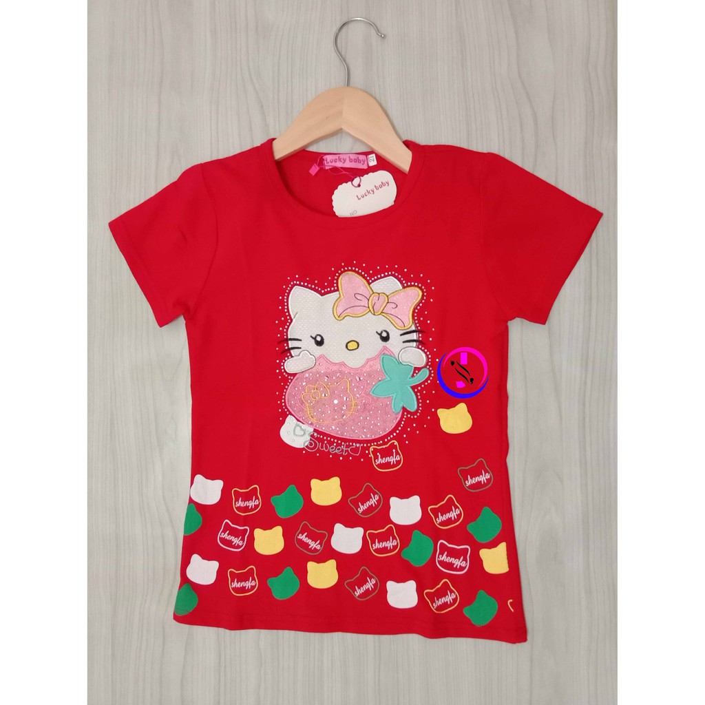 Jual Kaos Anak Perempuan Lengan Pendek Hello Kitty Merah | Shopee Indonesia
