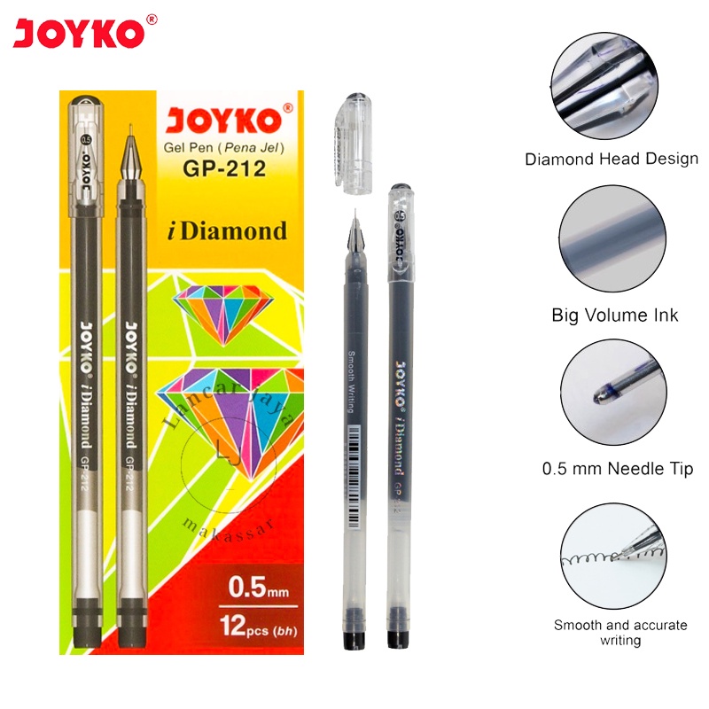 Jual [ 1 LSN / 12 PCS ] Gel Pen Pulpen Pena Joyko GP-212 iDiamond 0.5 mm | Shopee Indonesia