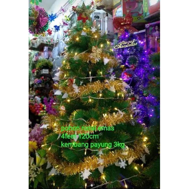 Jual Pohon natal emas 4feet 120cm MB+aksesoris | Shopee Indonesia