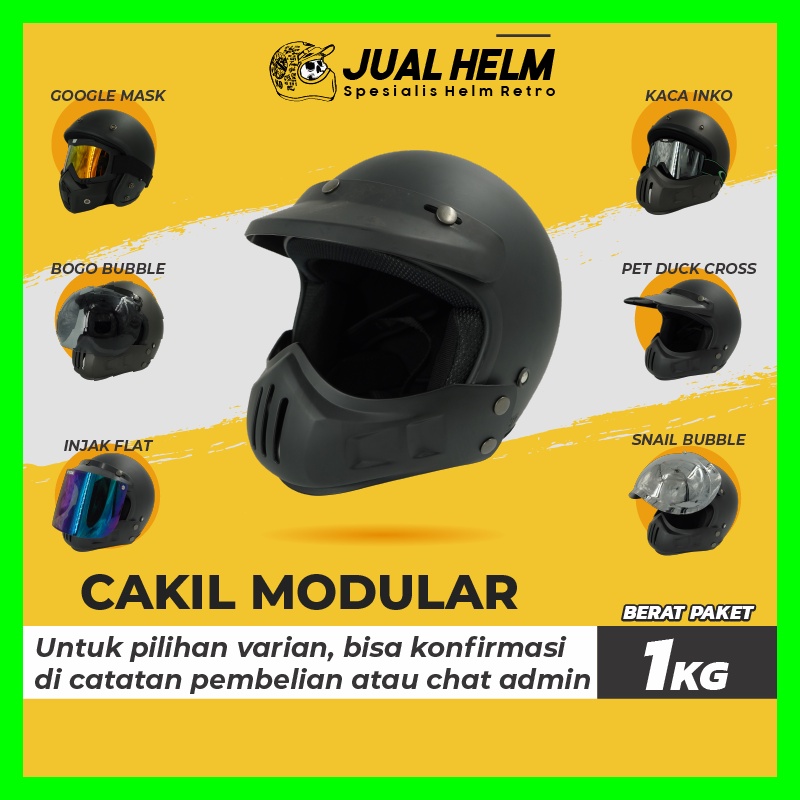 Jual Helm Cakil Modular + Visor Snail Silver | Helm Retro | Full Face ...