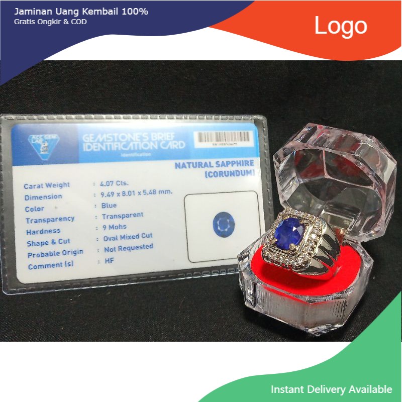 Jual batu blue safir asli natural lengkap dengan memo lab | Shopee ...