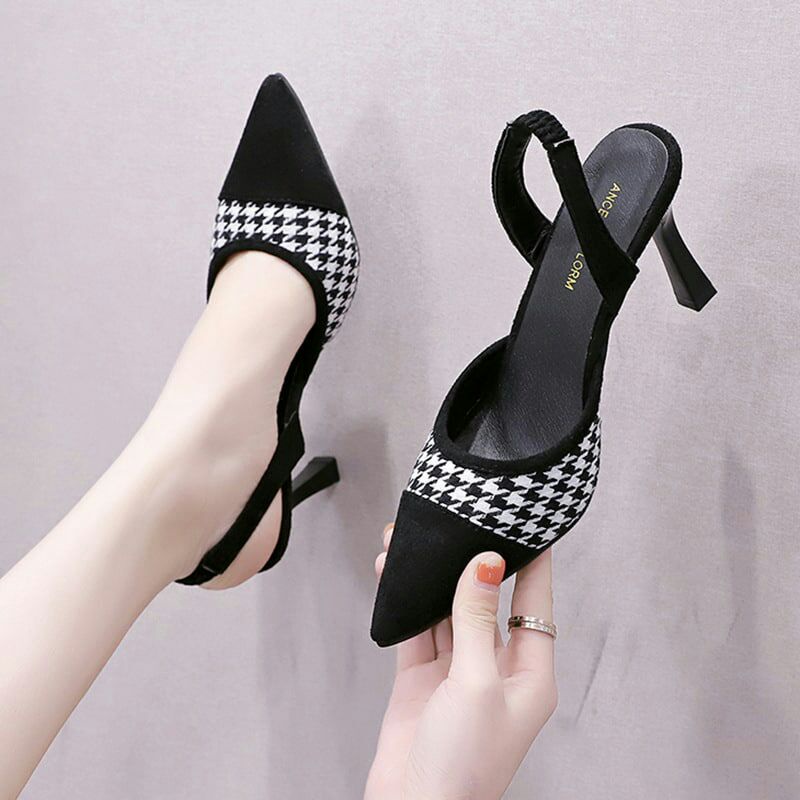 Jual 6721 Heels Runcing Wanita Fashion Import Hak Tinggi Motif Kotak ...