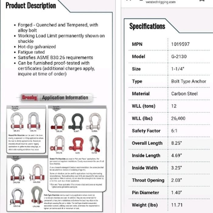 Jual Segel/Shackle omega 12 ton CROSBY G2130 uk 1-1/4 Inch parts ...
