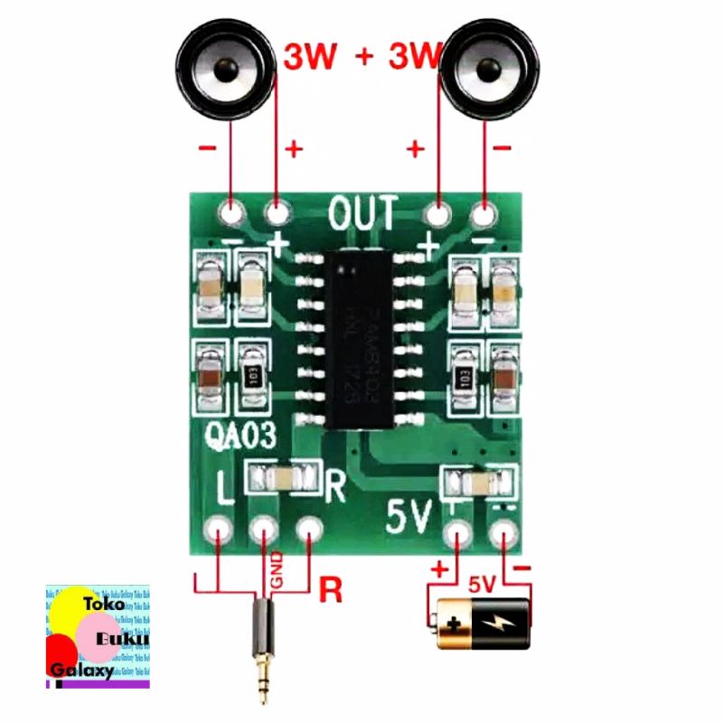 Jual Tipe PAM8403 Mini Amplifier Stereo 3 Watt Tegangan 5 V Miniatur ...