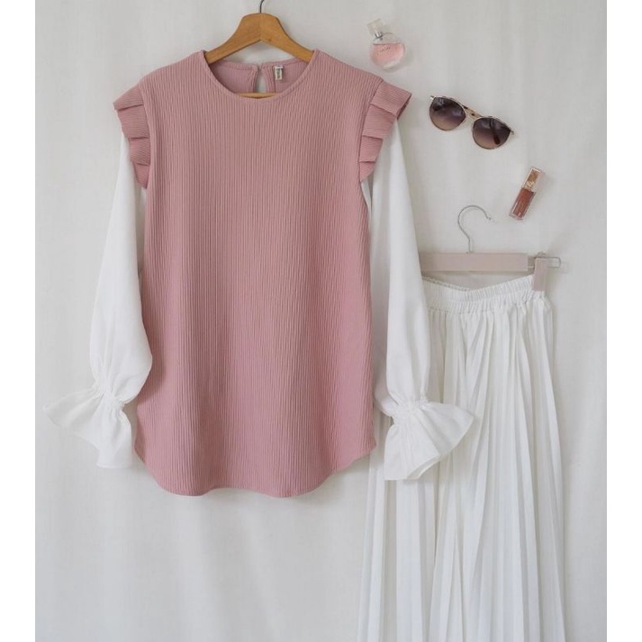 Jual VANILLA HIJAB KUMI BLOUSE - PINK KOREAN STYLE Cute SCBD | Shopee ...