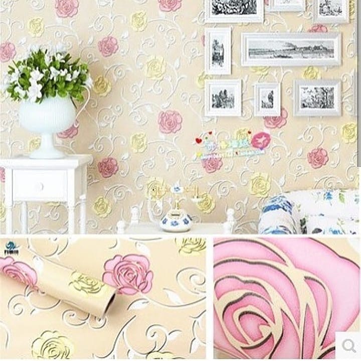 Jual BUNGA PINK KUNING - wallpaper dinding - ukuran : 45cm X 10m ...