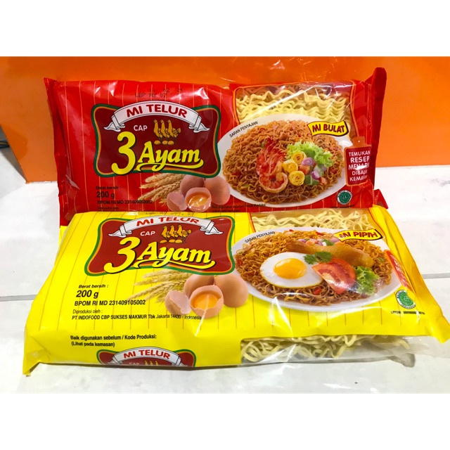 Jual Mi Telur Cap 3 Ayam 200 gr (Mie Pipih) | Shopee Indonesia