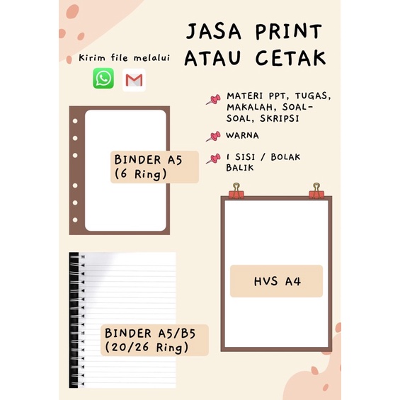 Jual PRINT DOKUMEN ATAU CETAK KERTAS BINDER POLOS A5(20 Ring dan 26 ...