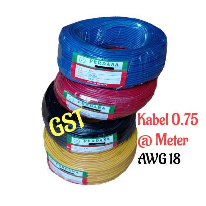 Jual 10Meter kabel perdana 0.75 cable AWG 18 warna merah biru kuning ...
