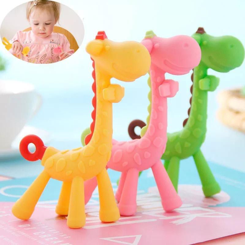 Jual Gigitan Bayi Bentuk Jerapah Genggam Baby Teether Giraffe Silikon ...
