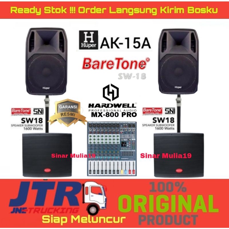Jual Paket Sound System Speaker Aktif Huper AK-15A 2 Unit Subwoofer BareTone SW18 Mixer Hardwell ...
