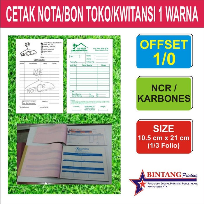 Jual Cetak Nota 1 Warna / Invoice / Bon Toko / Kwitansi / NCR 1/3 Folio ...
