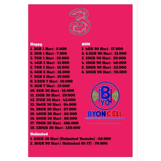 Jual Paket Internet Three | Shopee Indonesia