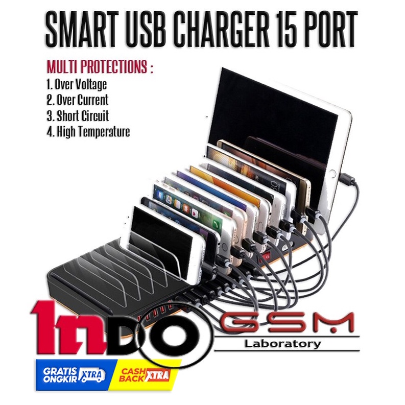 Jual Smart USB Charger 15 Port Adaptor Charger USB FAST SMART CHARGING ...