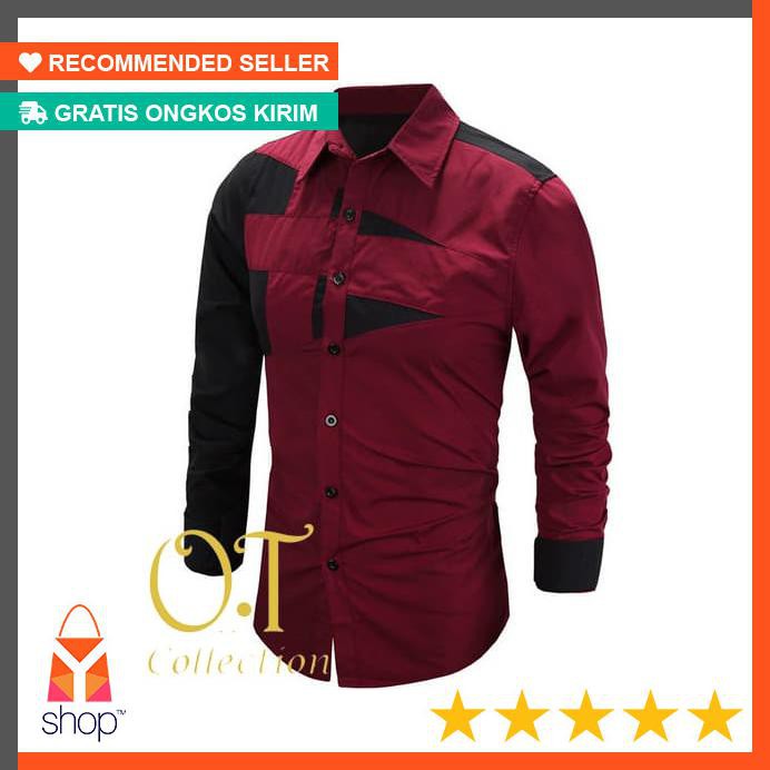 Jual DISCOUNT ! hem pria lengan panjang maroon combi hitam (pullman ...