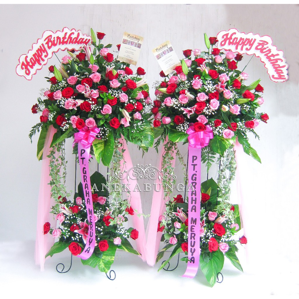 Jual 2 Standing Flower Karangan Bunga Ucapan Besi Stand Wedding ...