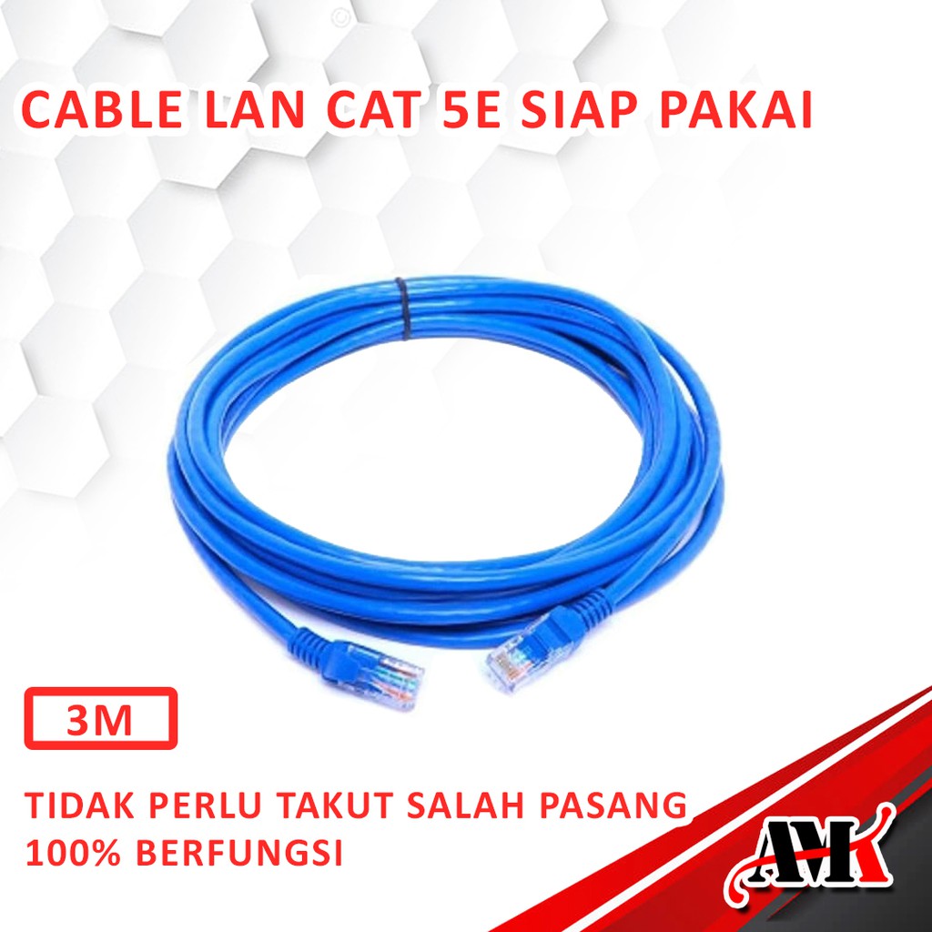Jual CABEL LAN CAT 5E RJ45 SIAP PAKAI PANJANG 3 METER BERKUALITAS ...