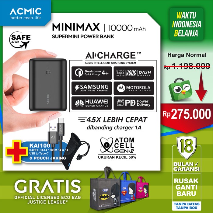 Jual ACMIC MINIMAX SuperMini 10000mAh AiCharge Power Bank (QC4 + PD + VOOC) | Shopee Indonesia