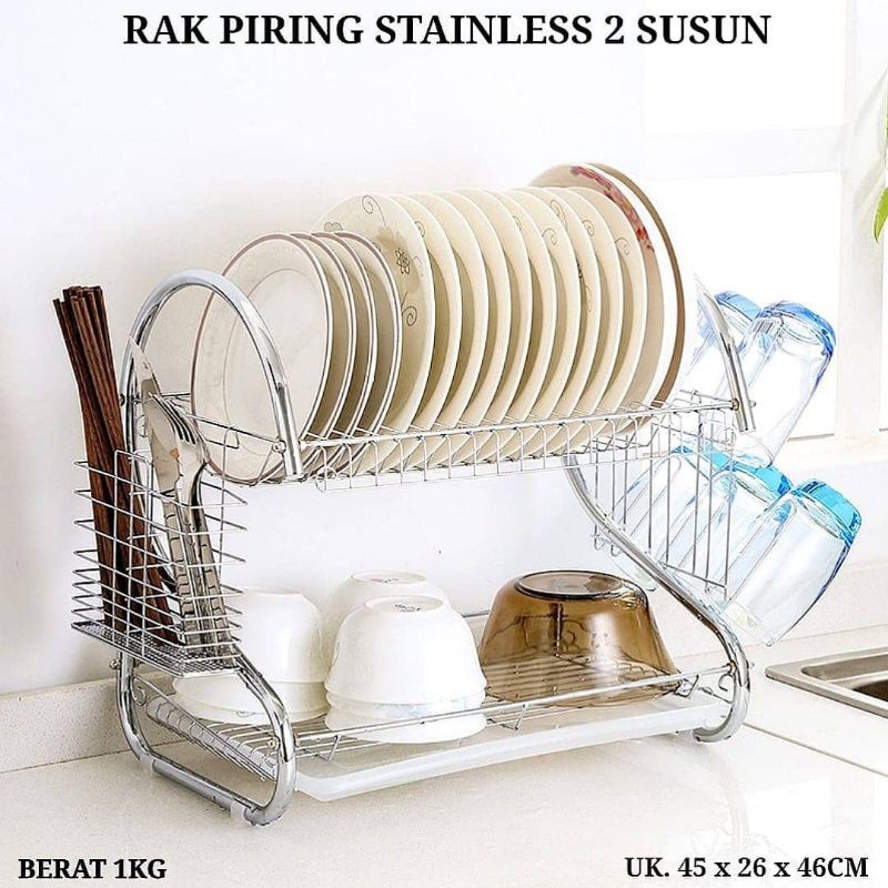Jual RAK PIRING Stainless Minimalis 2 Susun Tingkat Peralatan Dapur ...