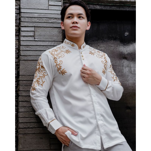 Jual Kemeja Bordir Pria NUC.ID Abinaya 03 (Broken White) | Shopee Indonesia