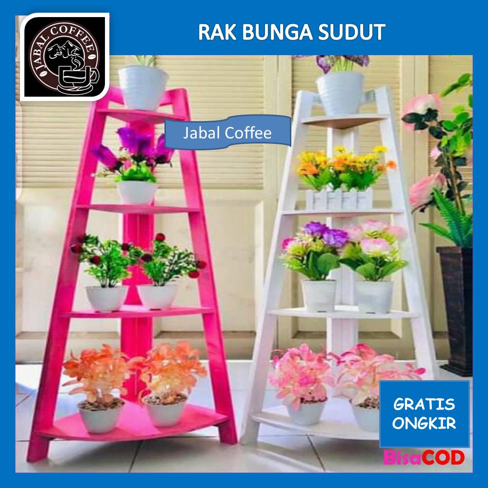 Jual Rak Bunga Minimalis Kayu Warna / Rak Bunga Sudut Hiasan Dinding ...