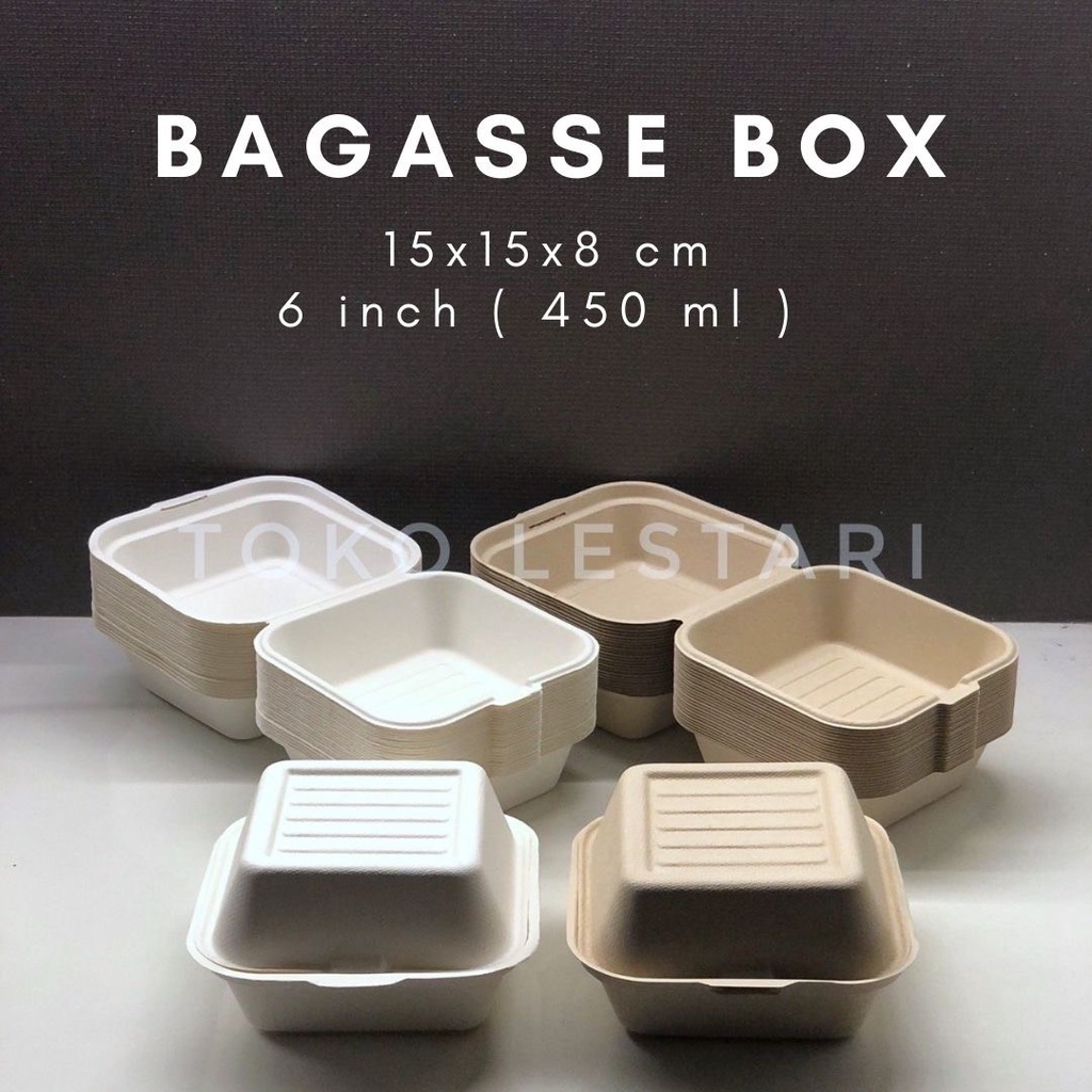 Jual Bagasse Box Lunch Box Burger Kotak Tart Mini 450 ml/ 6 inch ...
