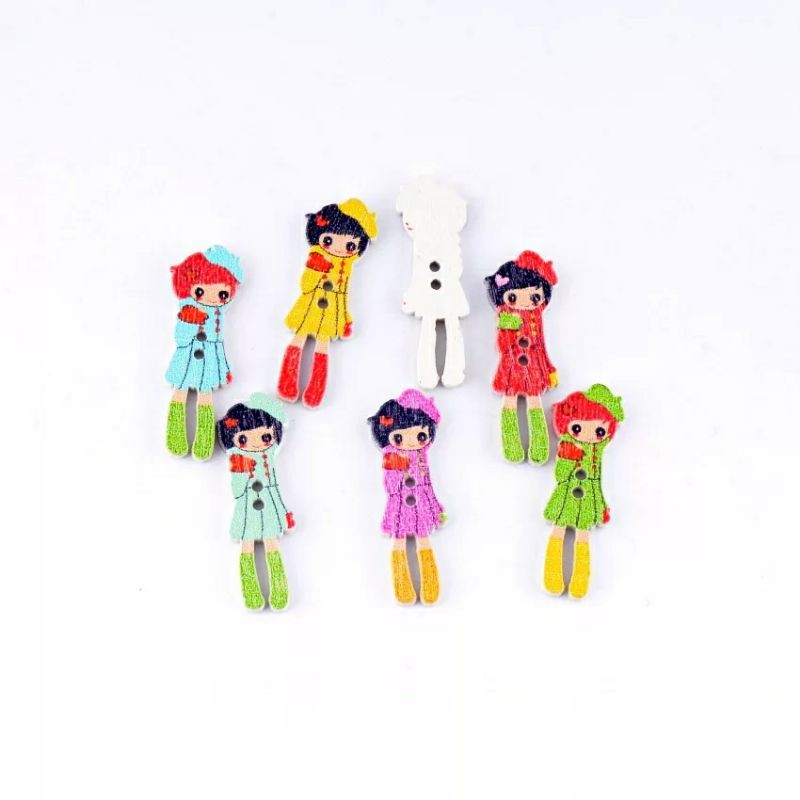 Jual Kancing Kayu Hias (5pcs) Bentuk Lovely Girl Lucu Unik Bahan Craft ...