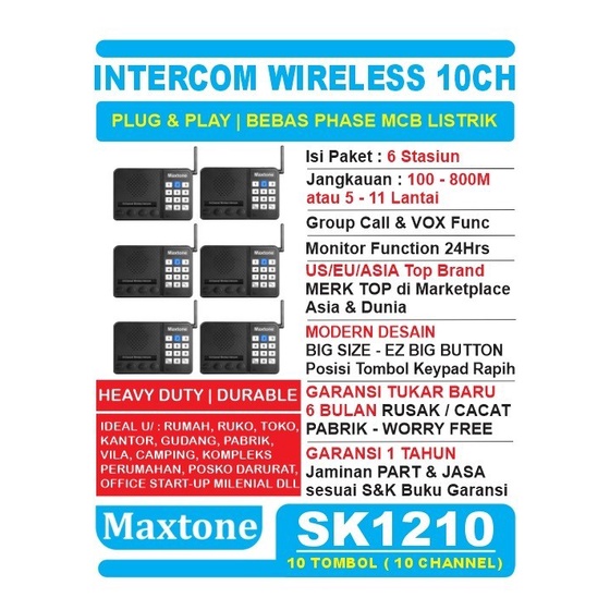 Jual Wireless Intercom 10CH for Home/Office Use - Long Range MAXTONE ...