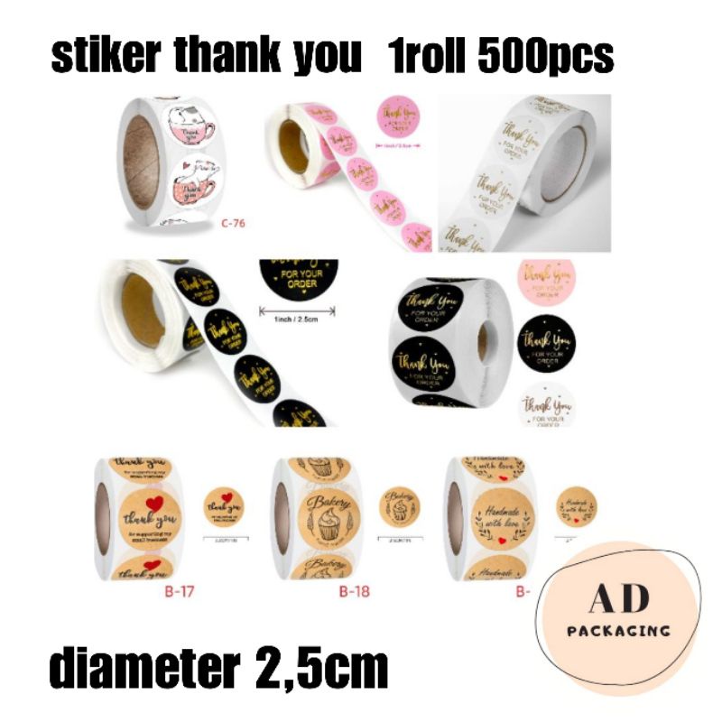 Jual 1roll stiker thank you/ stiker tq / stiker box roti / sticker ...