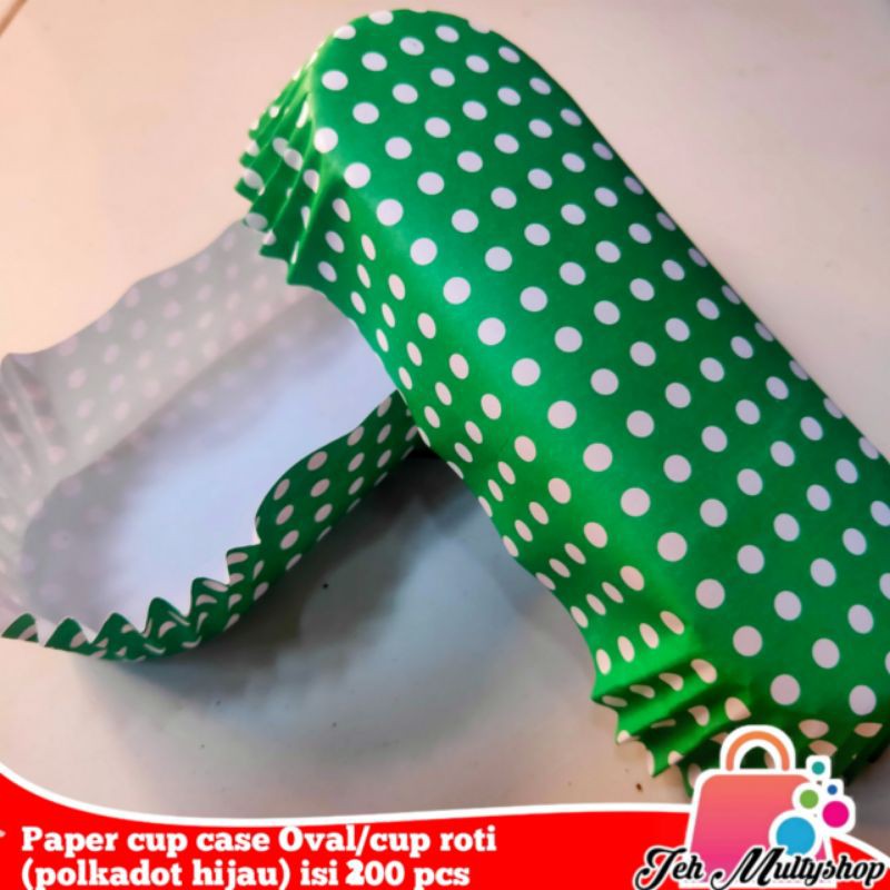Jual Paper cup case Oval/ cup roti (polkadot hijau) isi 200 pcs ...
