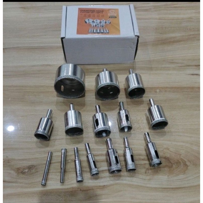 Jual mata bor kaca set 15pc/ diamond hole cutter set 15pc | Shopee ...