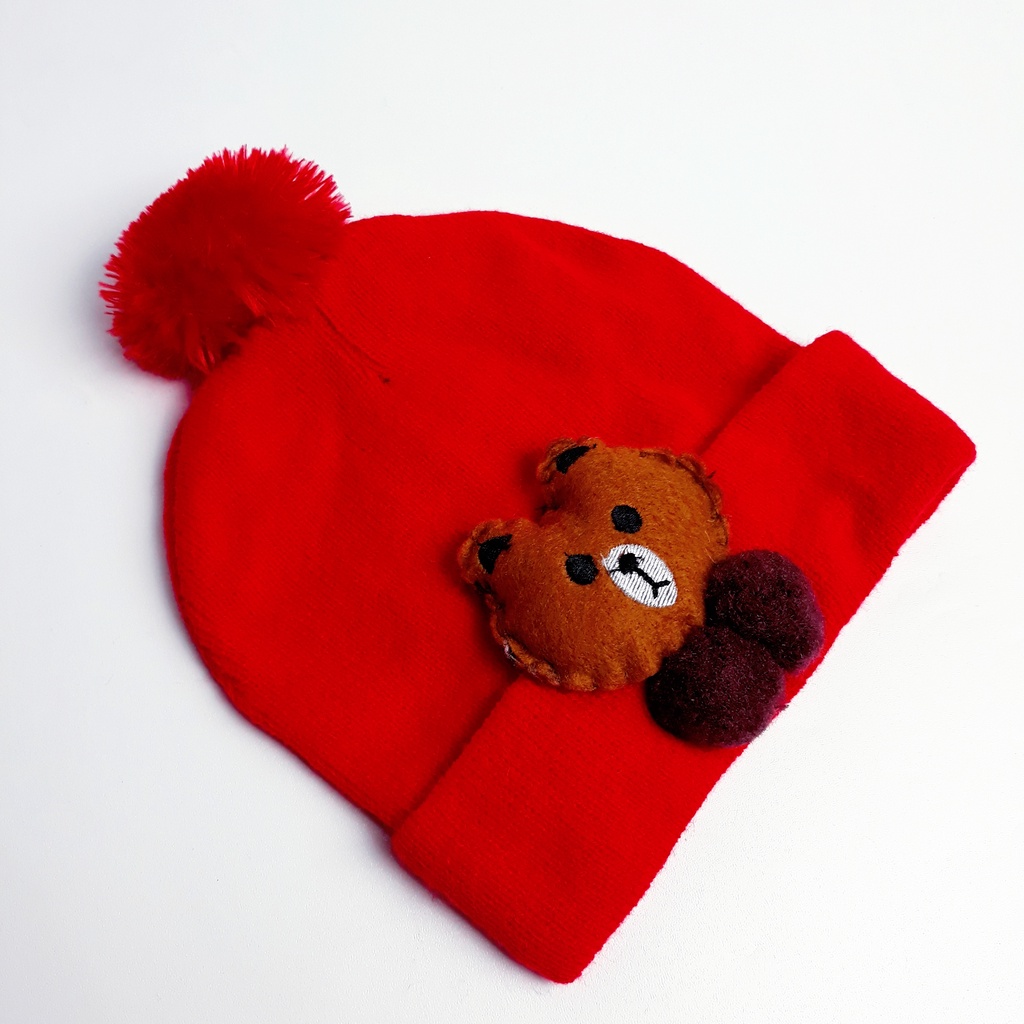 Jual Topi Kupluk Bayi Polos Model Pompom Boneka Beruang Lucu Murah Laki ...