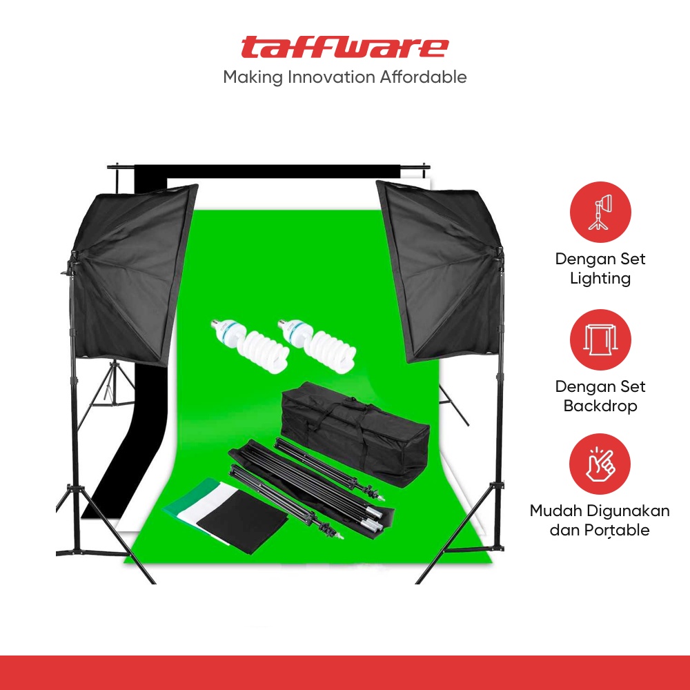 Jual TaffSTUDIO Foto Studio Lighting Kit Youtube Vlog w/ Backdrop -LD ...