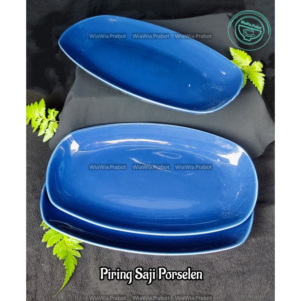 Jual piring segi panjang biru keramik porselen / piring sushi / piring ...