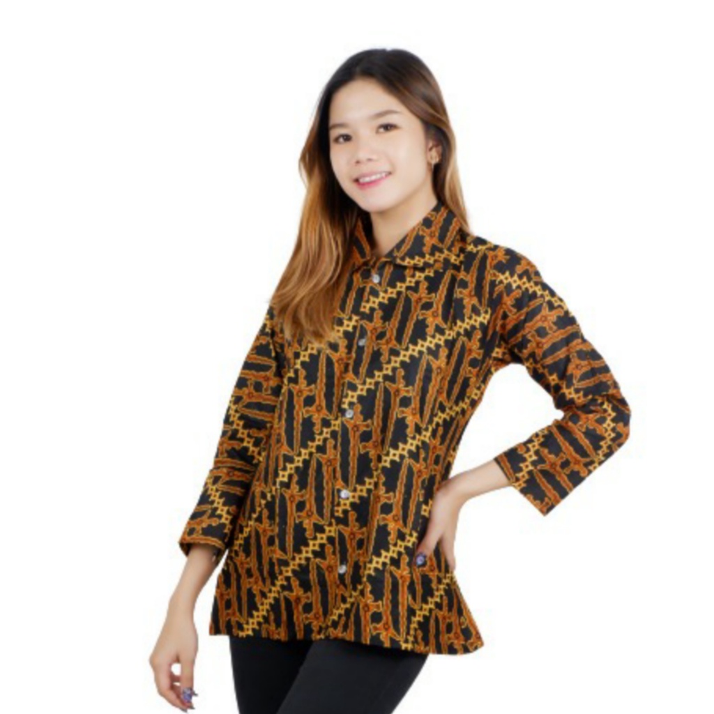Jual Batik Wanita Atasan Lengan Panjang Modern Motif Keris Modern Best Seller M L XL Benang Ratu ...