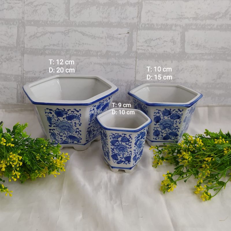 Jual pot keramik pot tanam murah segi enam pot unik pot antik | Shopee Indonesia