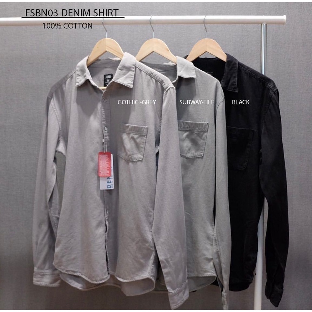 Jual Kemeja Branded Pria - FSBN 03 DENIM SHIRT | Shopee Indonesia