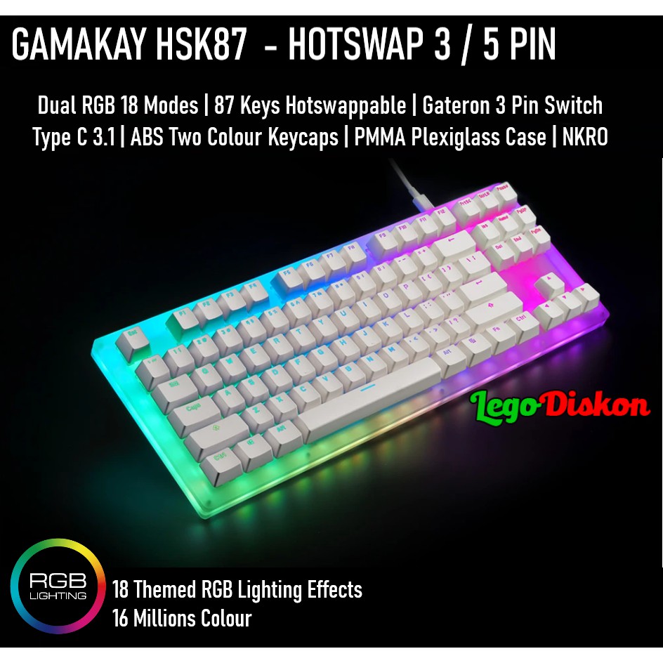 Jual WOMIER GAMAKAY K87 TKL HOTSWAP Mechanical Keyboard Tranparent RGB Type C | Shopee Indonesia