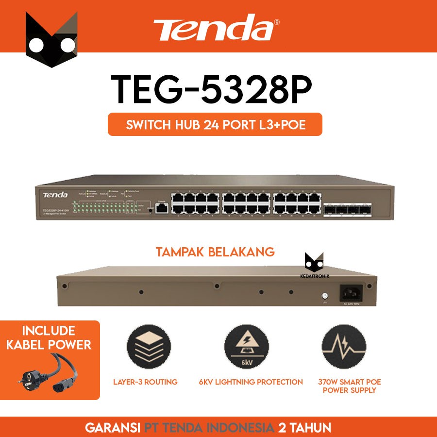 Jual Tenda TEG5328P Switch HUB 24 Port LAN Gigabit Fast Ethernet L3 24 ...
