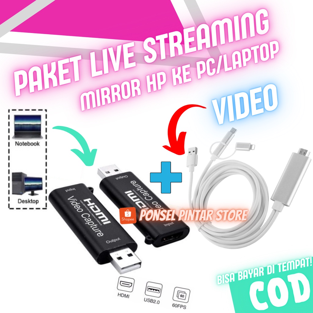 Jual (COD) 3in1 AUDIO + Capture Paket Live Streaming HP ke PC/Laptop | Shopee Indonesia