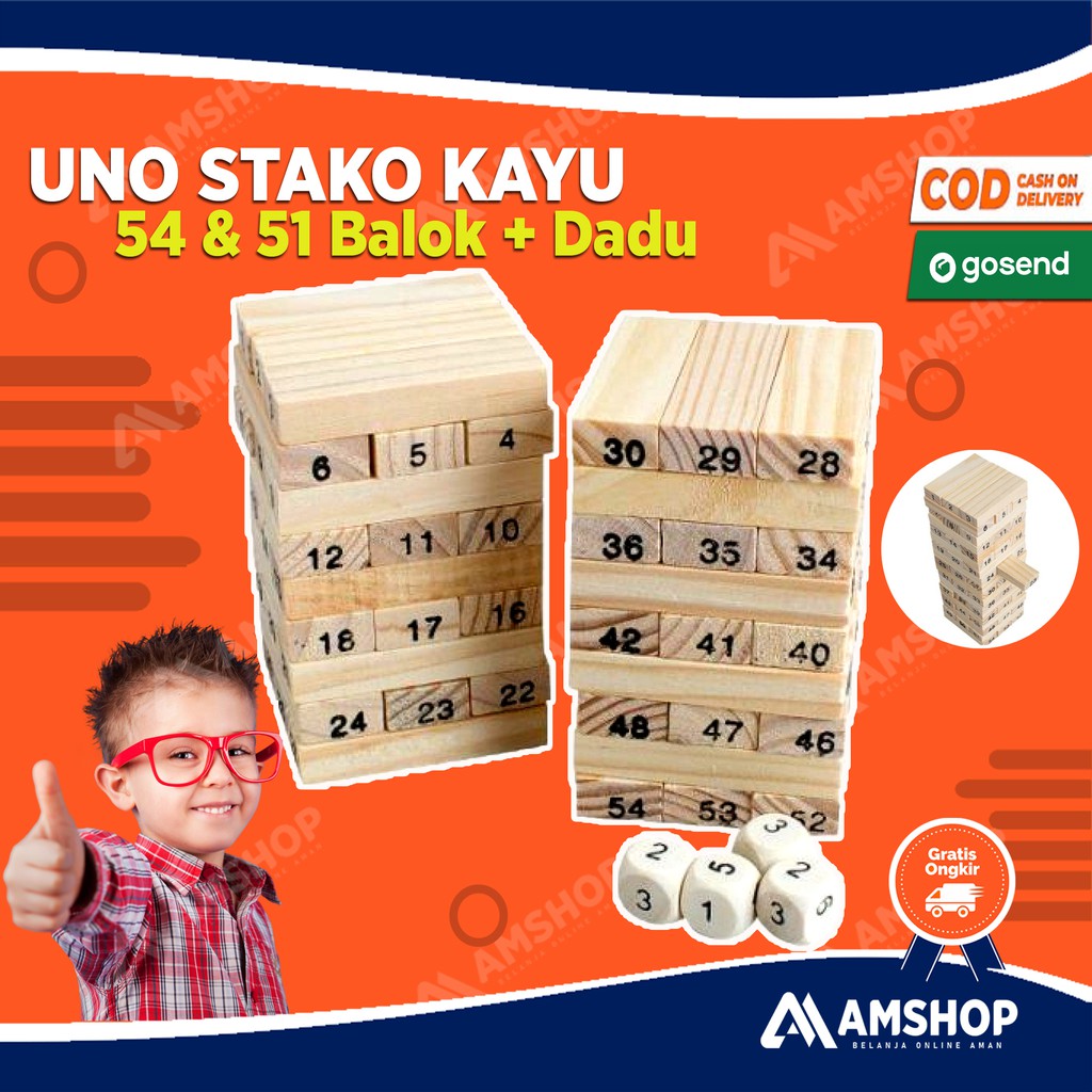 Jual Permainan Uno Stako Kayu 54 Balok dengan 4 Dadu OMTHD0BR | Shopee ...