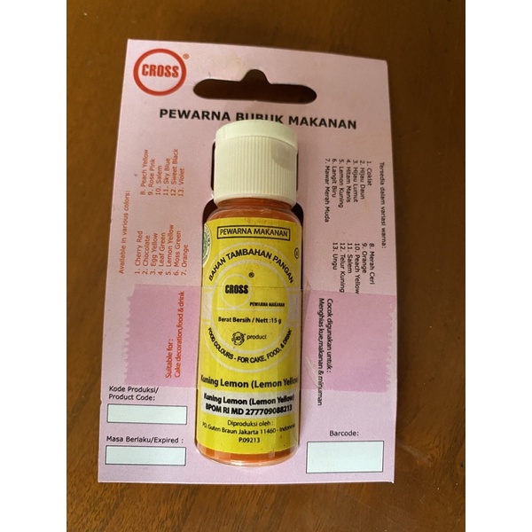 Jual Cross Food coloring Powder 15gr Lemon Yellow pewarna makanan bubuk ...