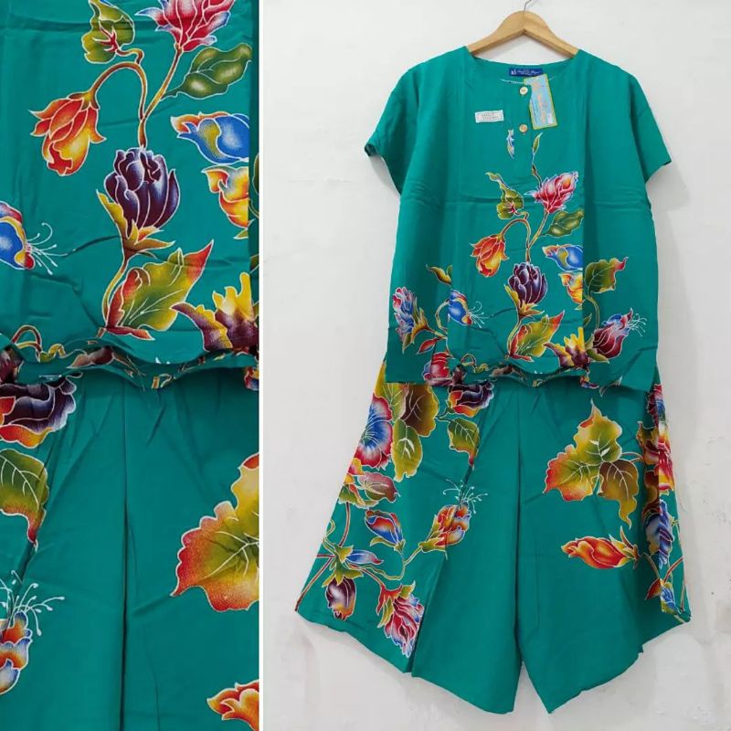 Jual BATIK KENCANA UNGU ASLI YANG LABEL BIRU/1SET CELANA KULOT KANCING ...