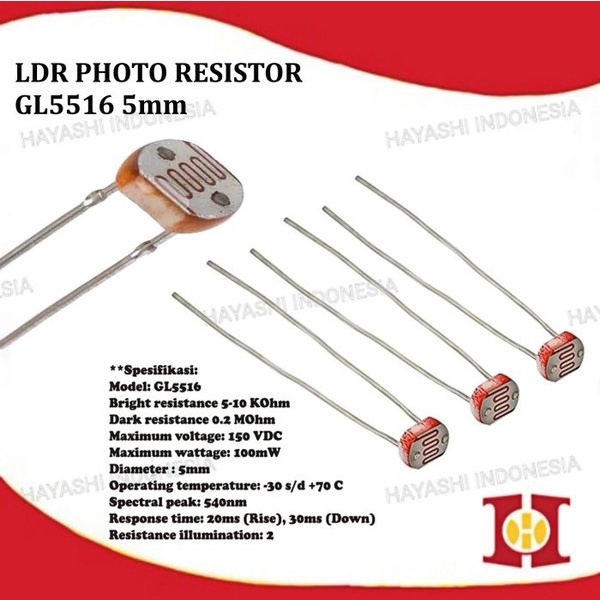 Jual LDR GL5516 5mm Photoresistor Light Dependent Resistor Sensor ...