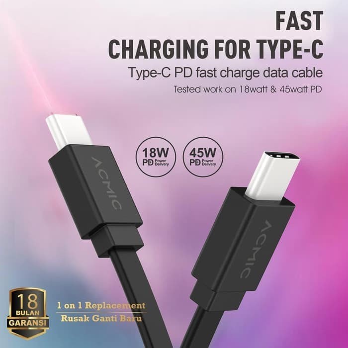 Jual ACMIC PDC100 Power Delivery PD100 cm Cable USB Type C to USB Type ...